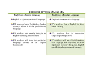 Difference between esl and efl | DOCX