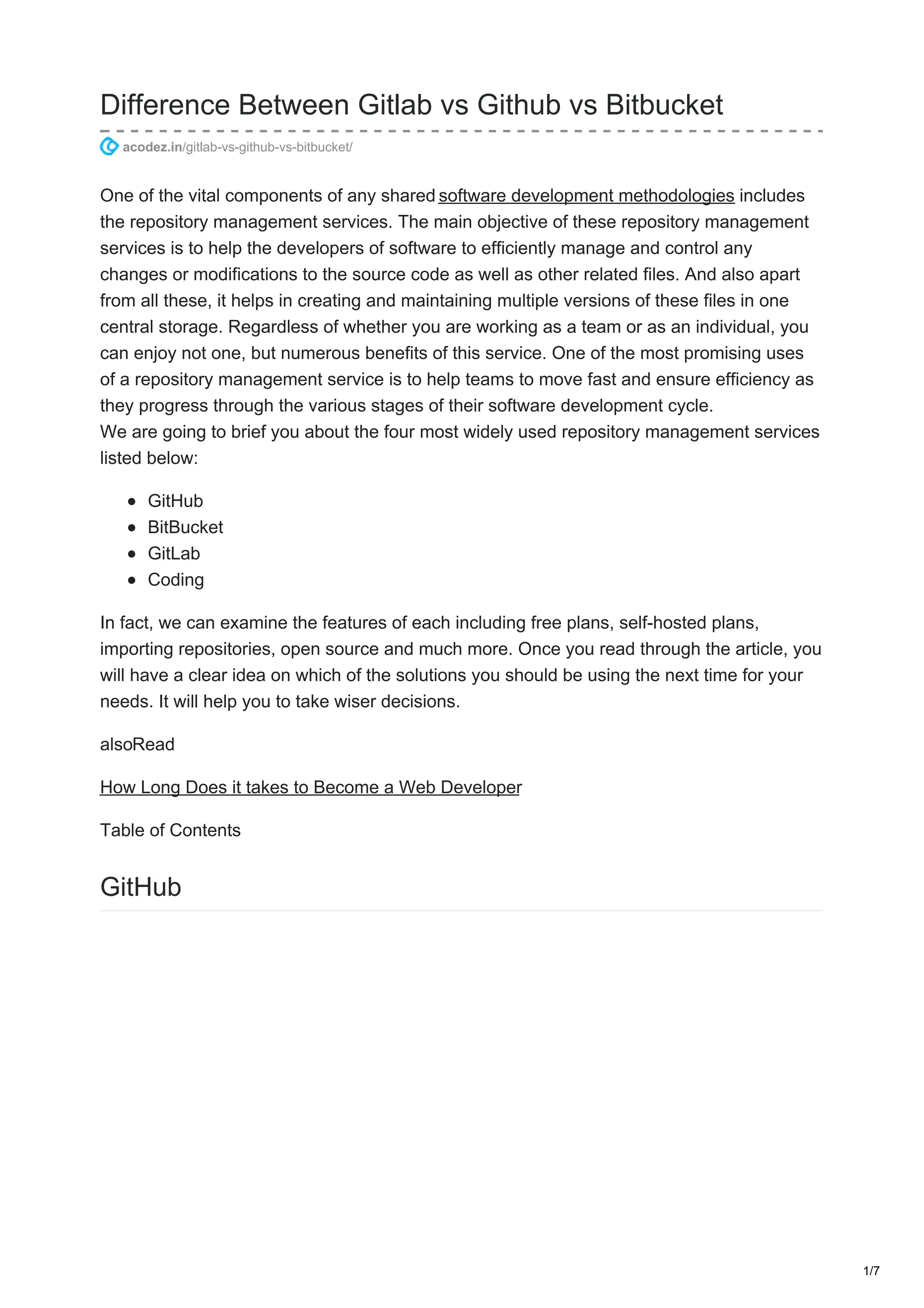 Difference between gitlab vs github vs bitbucket | PDF Difference between gitlab vs github vs bitbucket | PDF