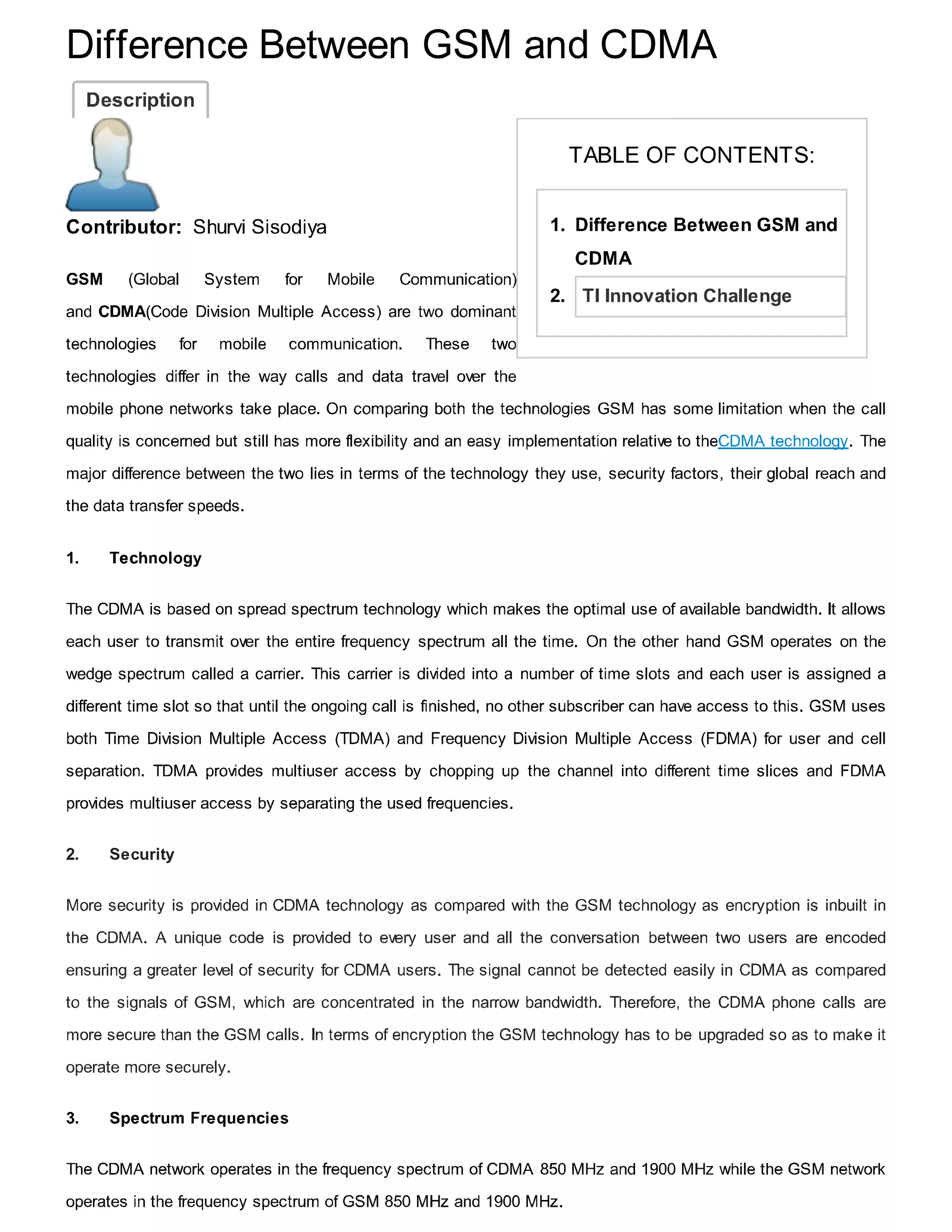 Difference between gsm and cdma | PDF Difference between gsm and cdma | PDF