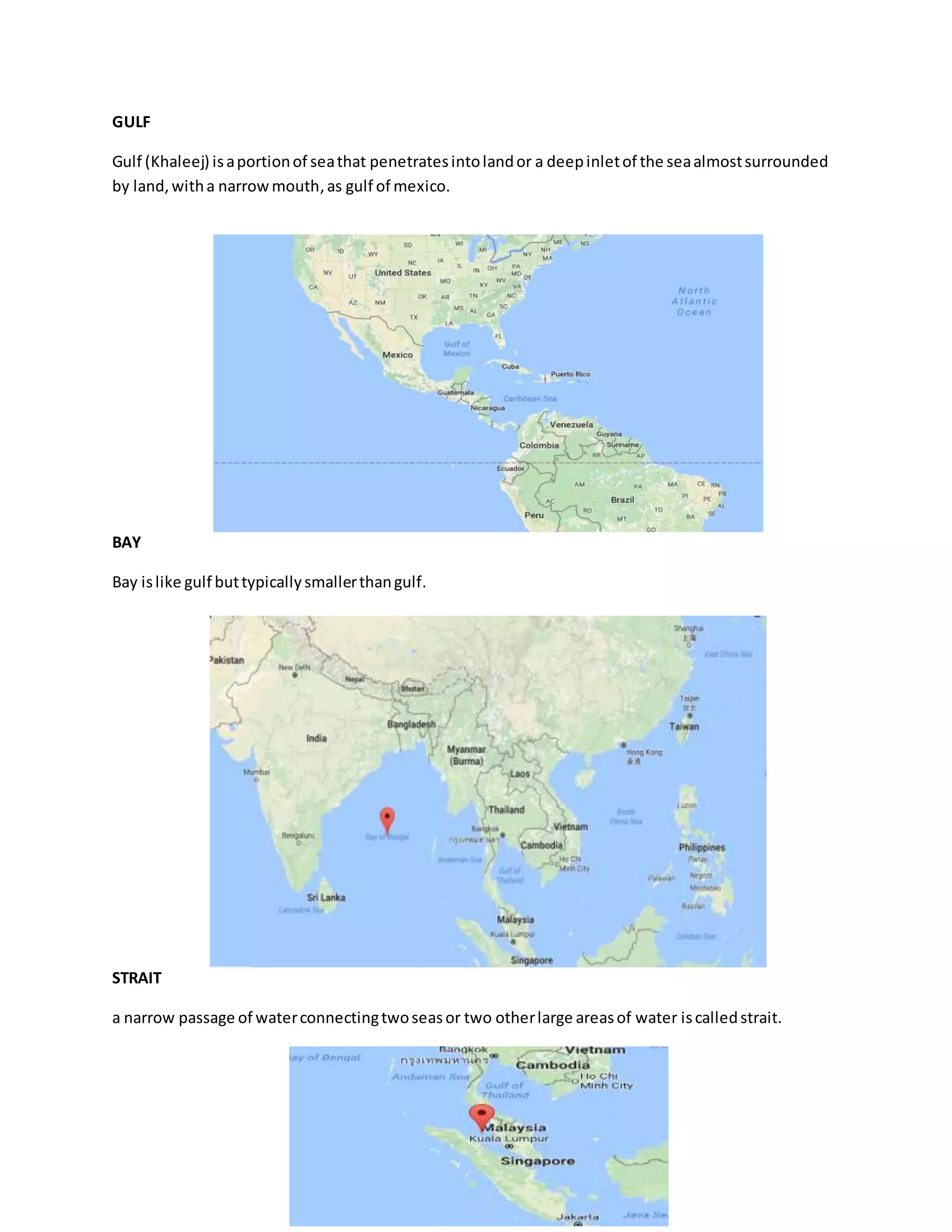 Difference between gulf, bay, strait, estuary and fjord | DOCX
