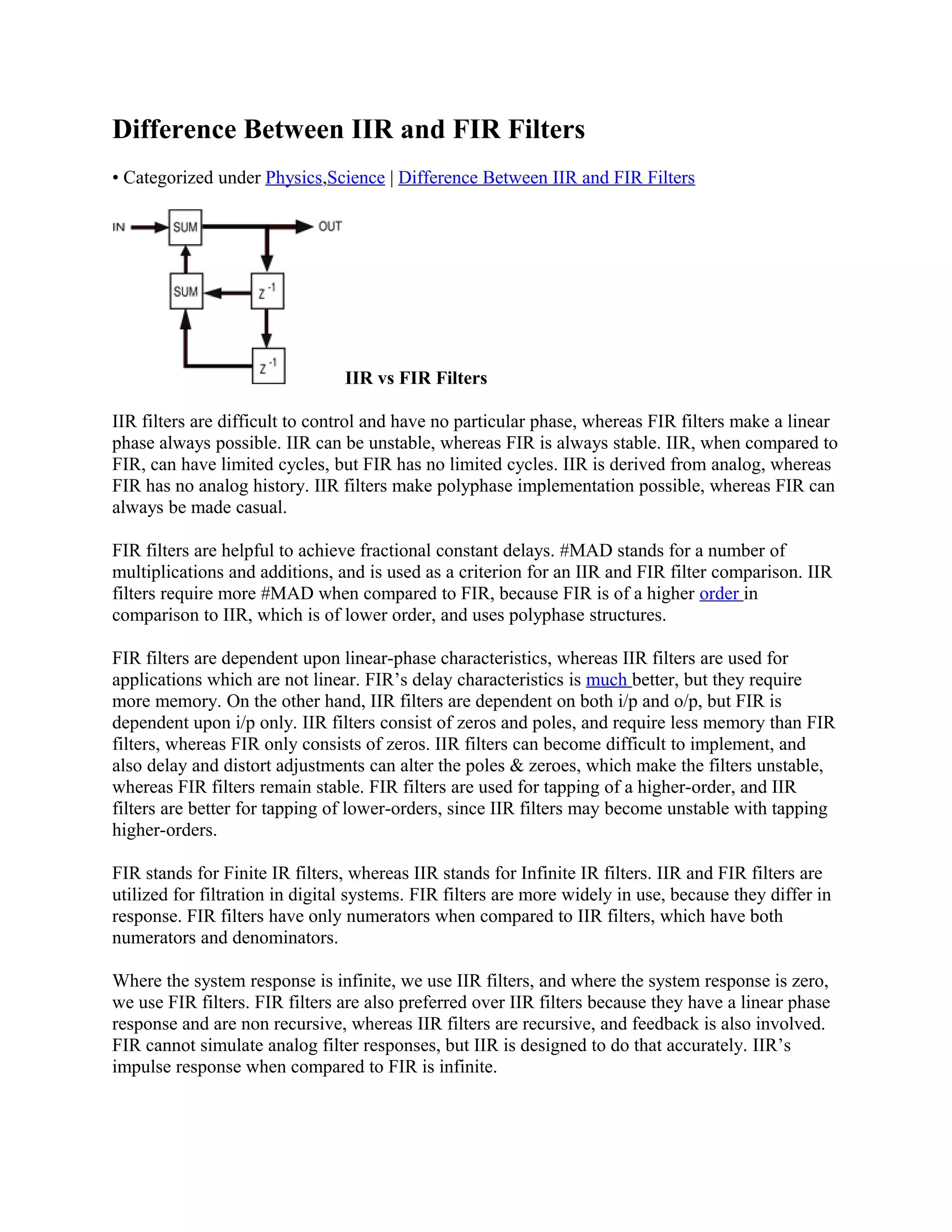 Difference between iir and fir filters | DOC