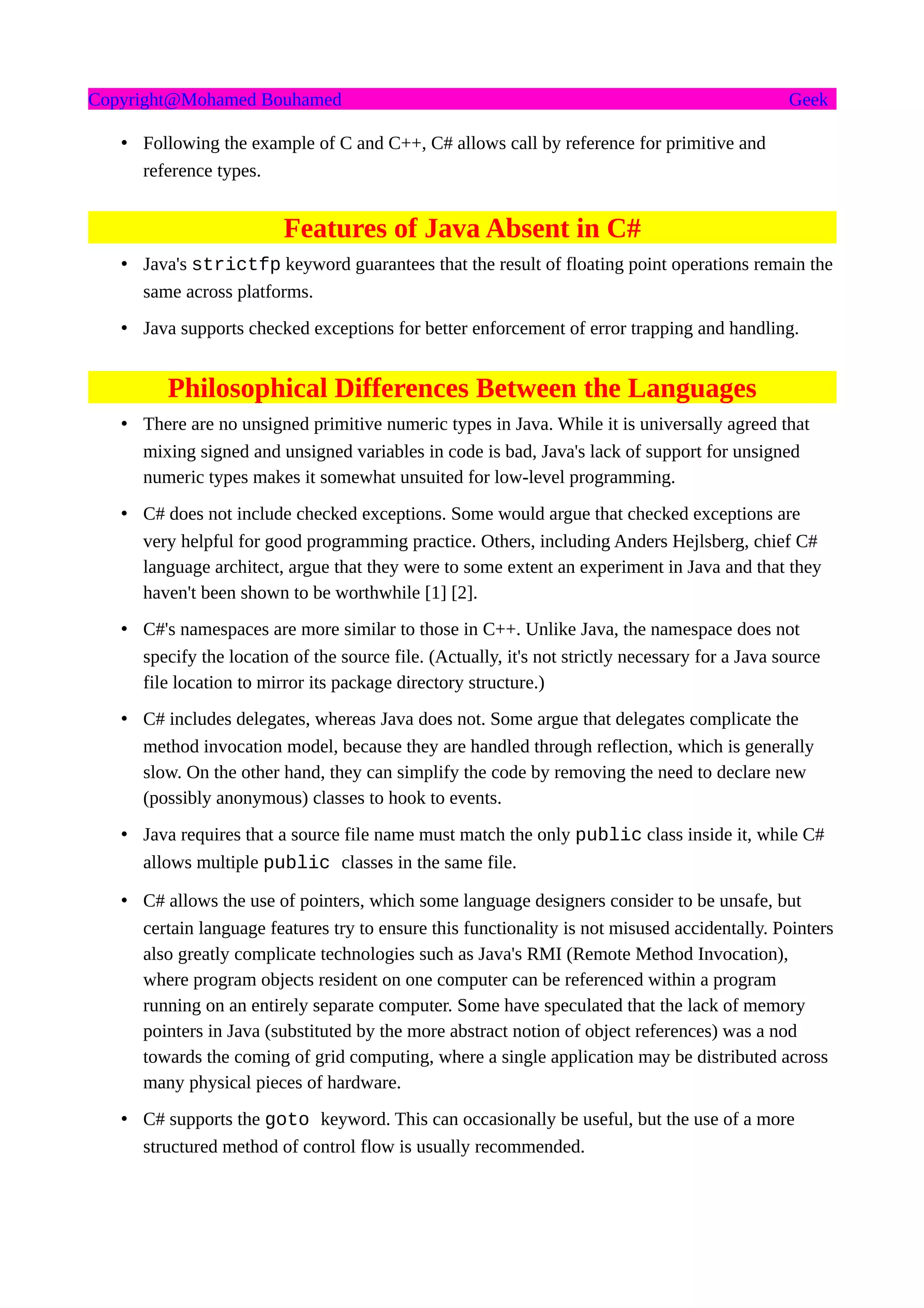 Difference between java and c# | PDF | Programming Languages | Computing