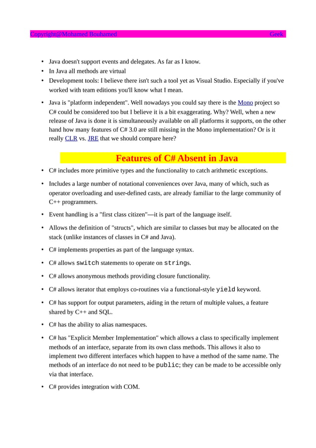 Difference between java and c# | PDF | Programming Languages | Computing