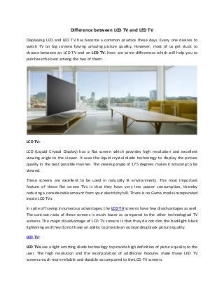 Difference between lcd tv and led tv | PDF