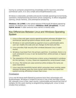 Difference between linux and windows operating system | PDF