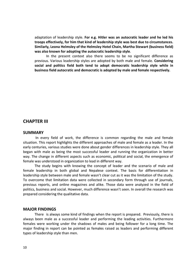 Difference between male and female leadership style | PDF