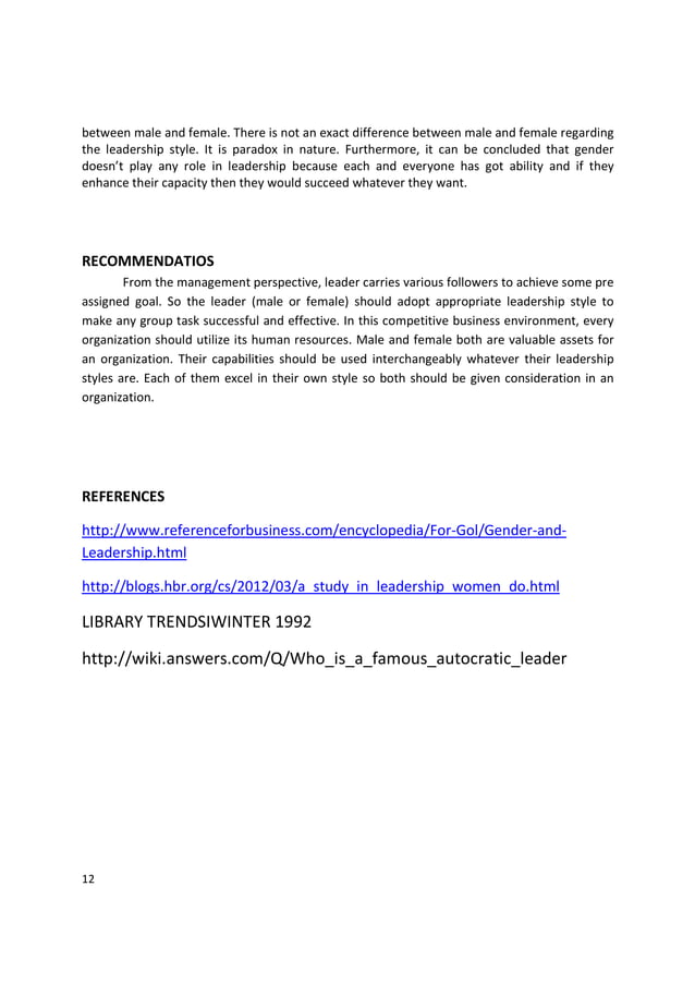 Difference between male and female leadership style | PDF