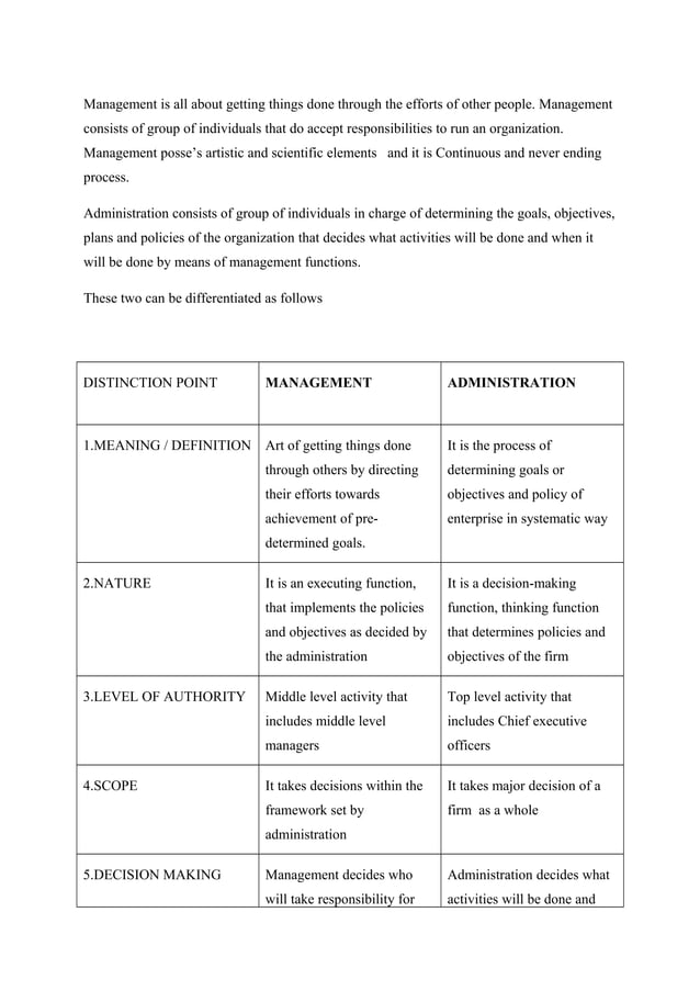 Difference between management and administration | DOC