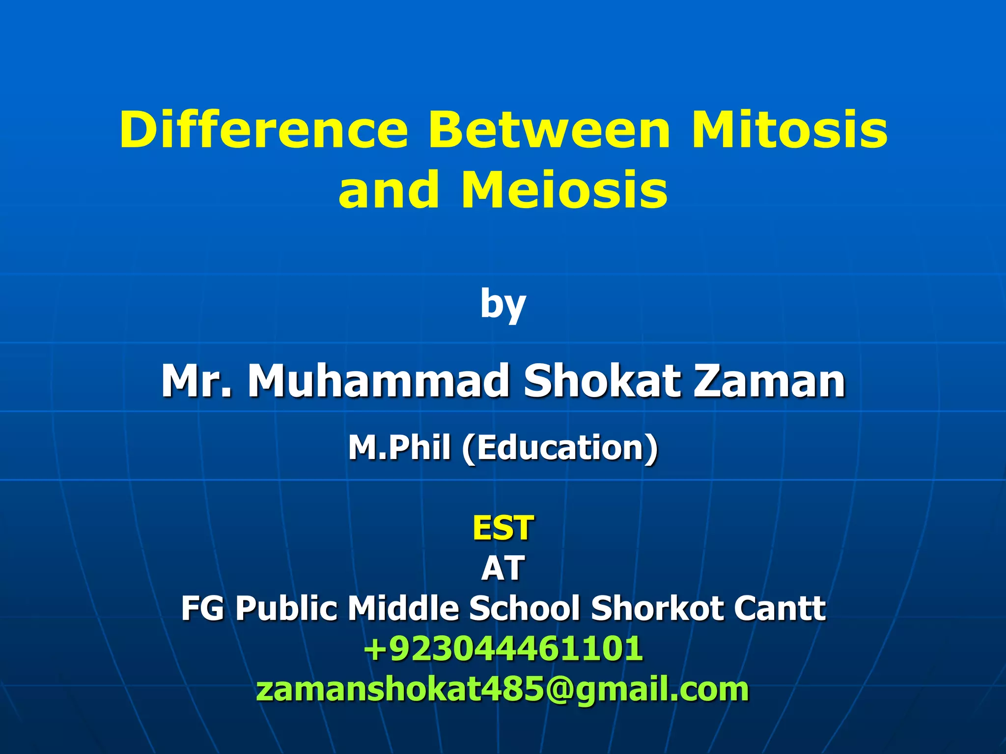 Difference Between Mitosis and Meiosis Cell Division | PPT