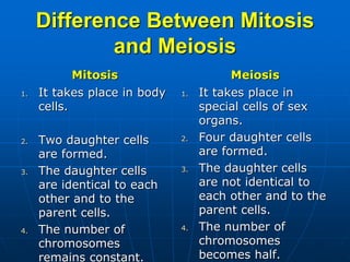 Difference between mitosis and meiosis | PPT | Biological Sciences ...