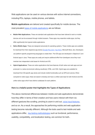 Difference between Mobile and Web App testing | PDF