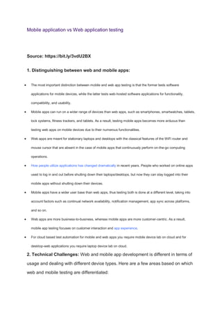Difference between Mobile and Web App testing | PDF