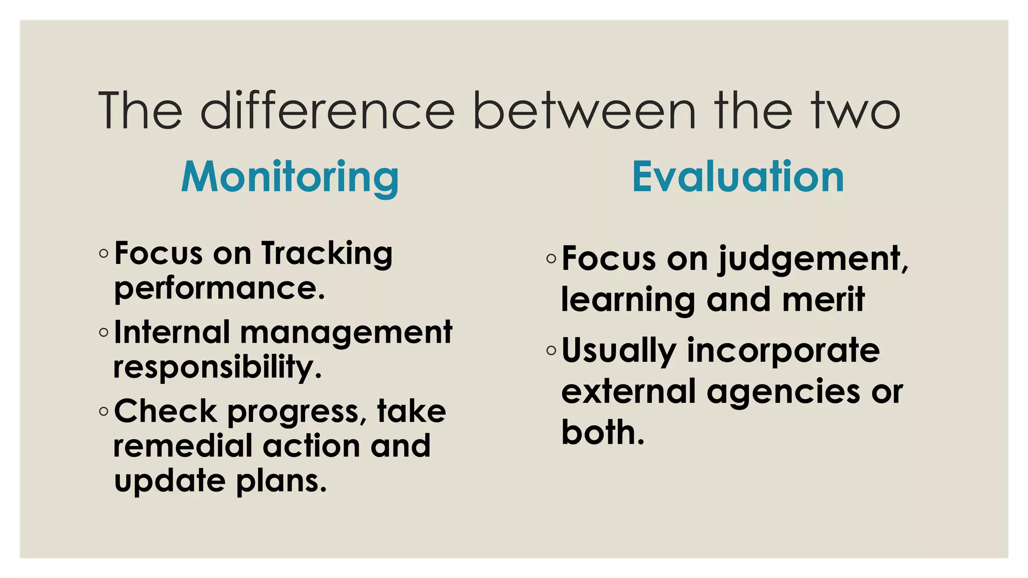 Difference between monitoring and evaluation | PPTX