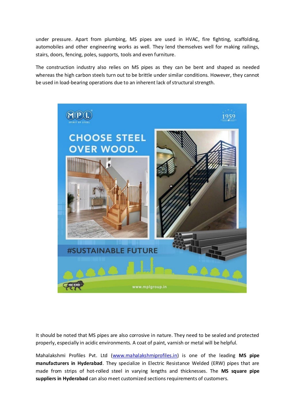 Difference between ms and gi pipes