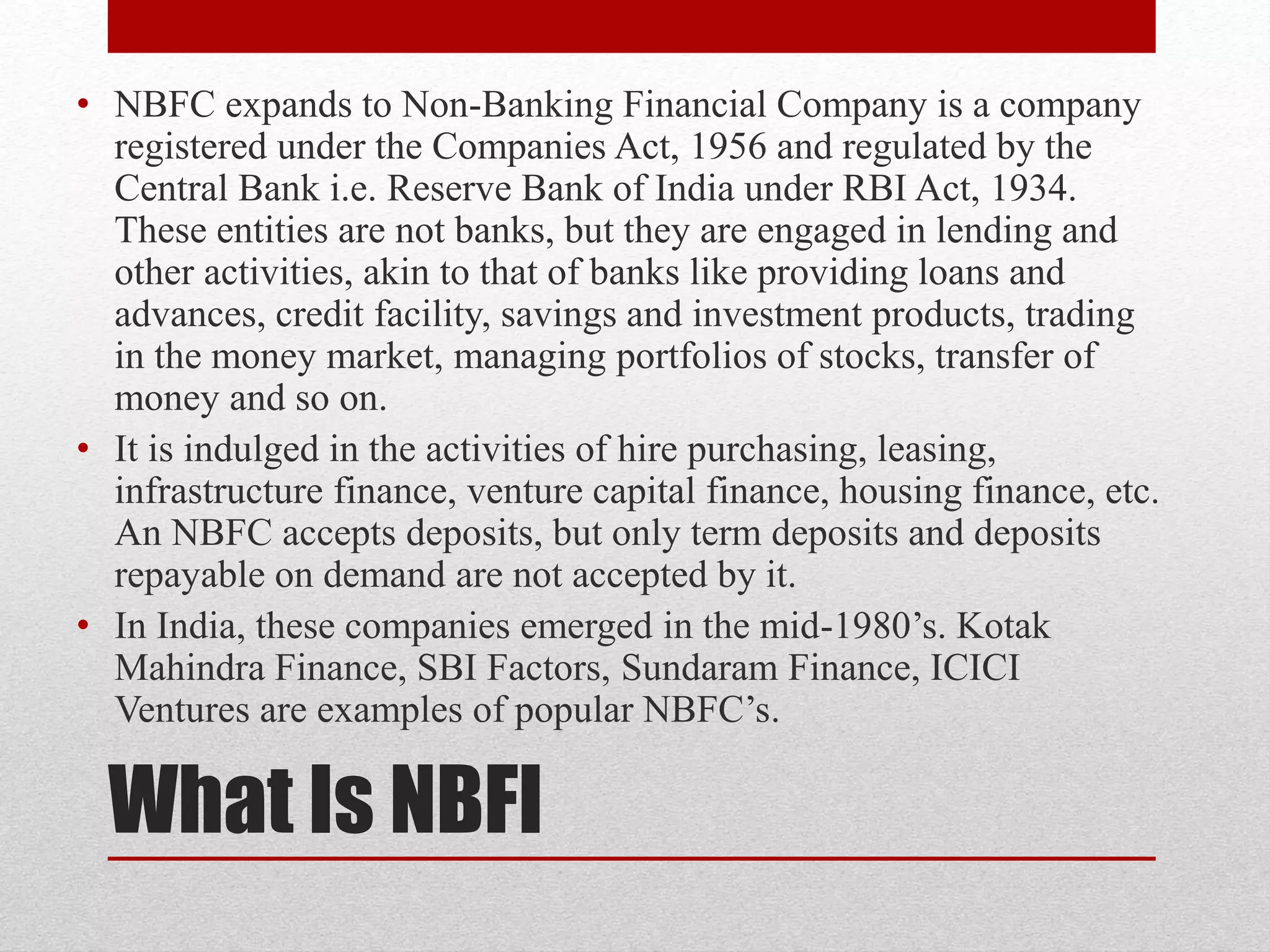 Difference between nbfi & banks | PPTX