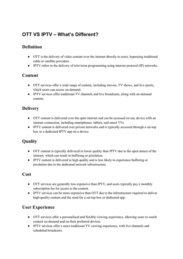 Difference between OTT and IPTV | PDF | Home Entertainment Systems ...