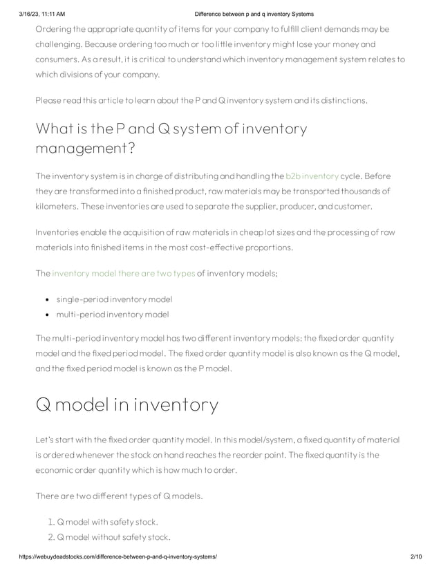 Difference between p and q inventory Systems.pdf | Logistics | Business