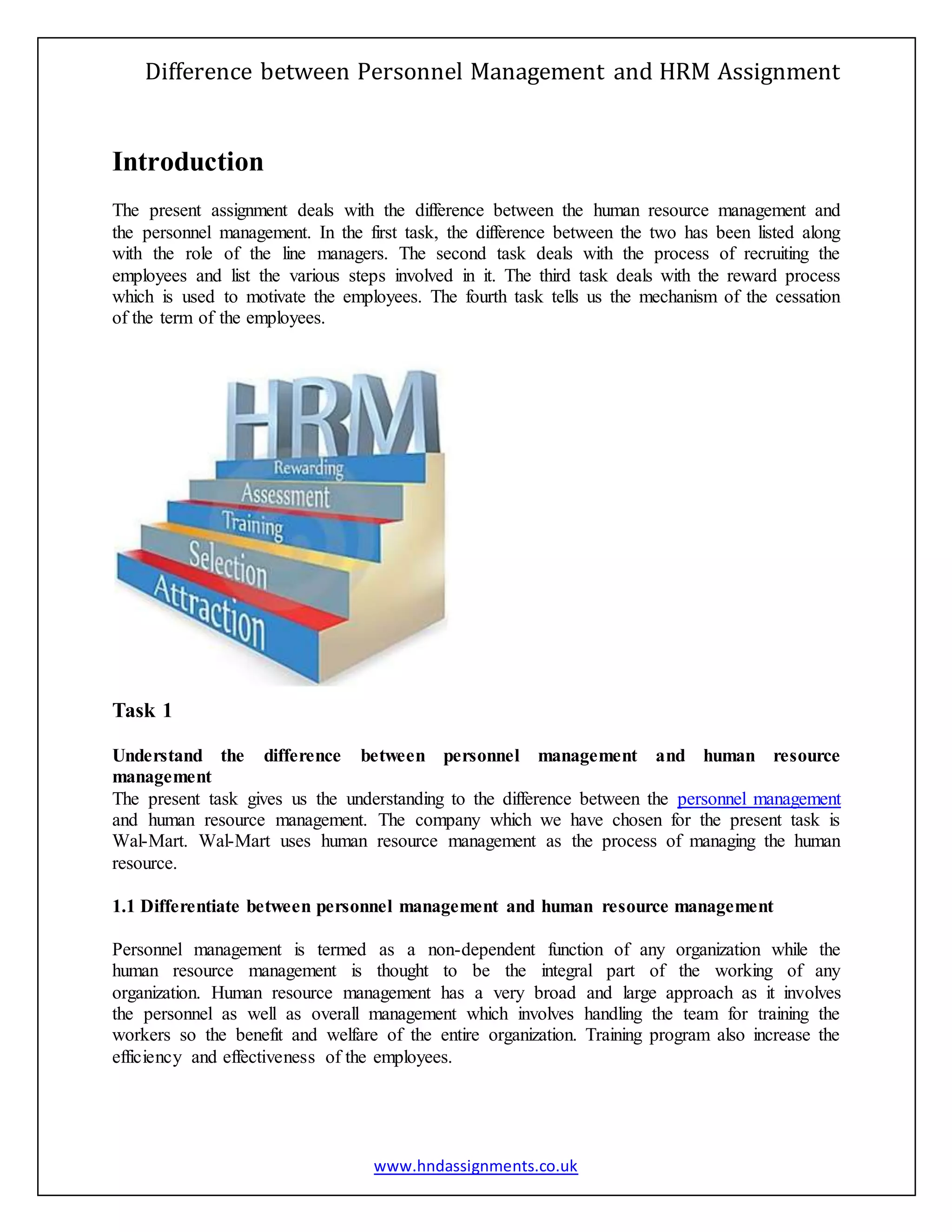 Difference between personnel management and hrm assignment | DOCX ...