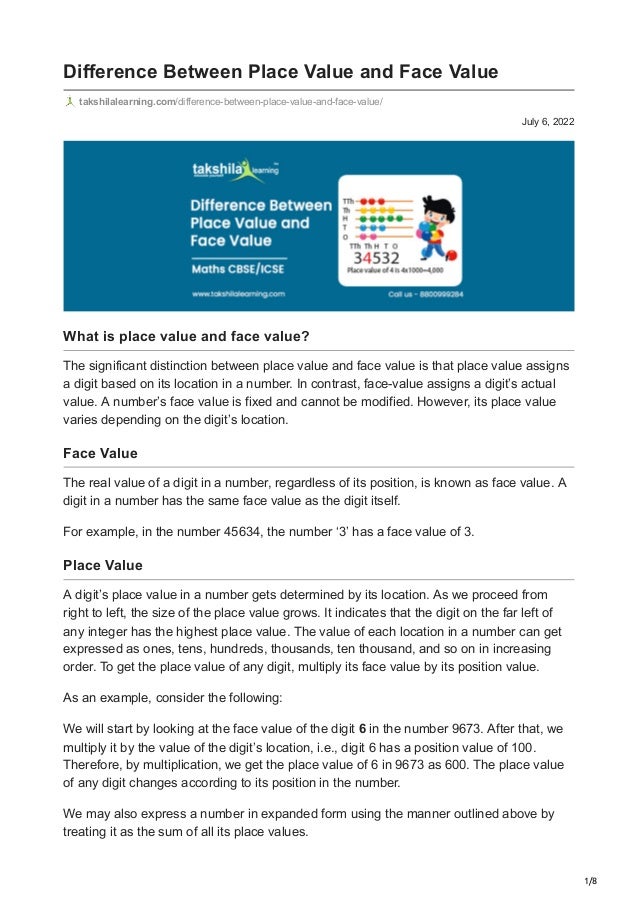 Difference Between Place Value And Face Value pdf Difference Between Place Value And Face Value pdf