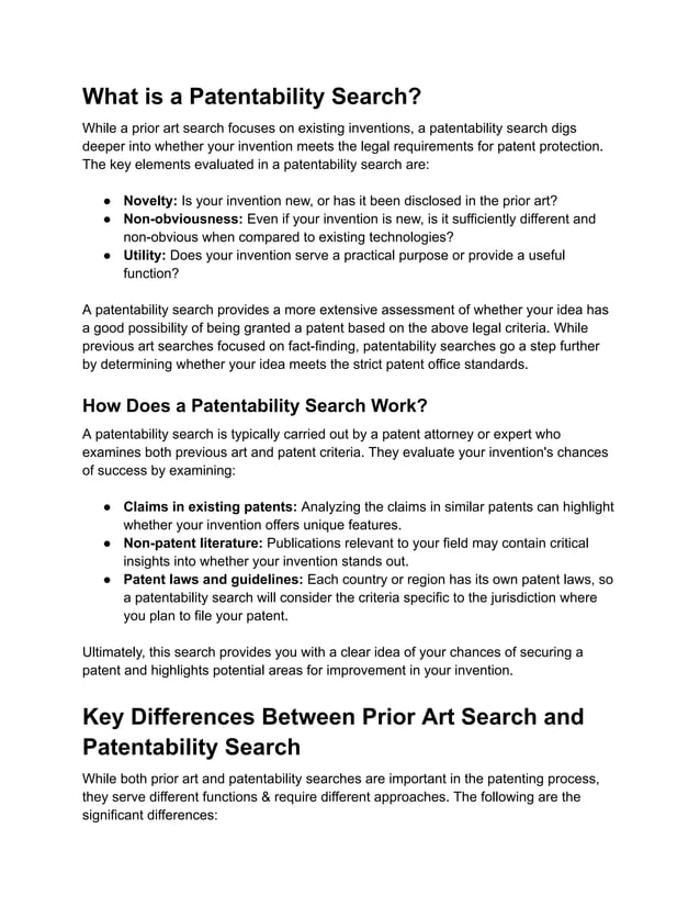 Difference Between Prior Art Search and Patentability Search | InventionIP | PDF