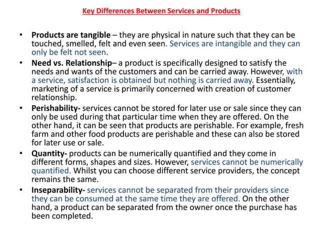 Difference between product and services | PPTX | Information Services ...