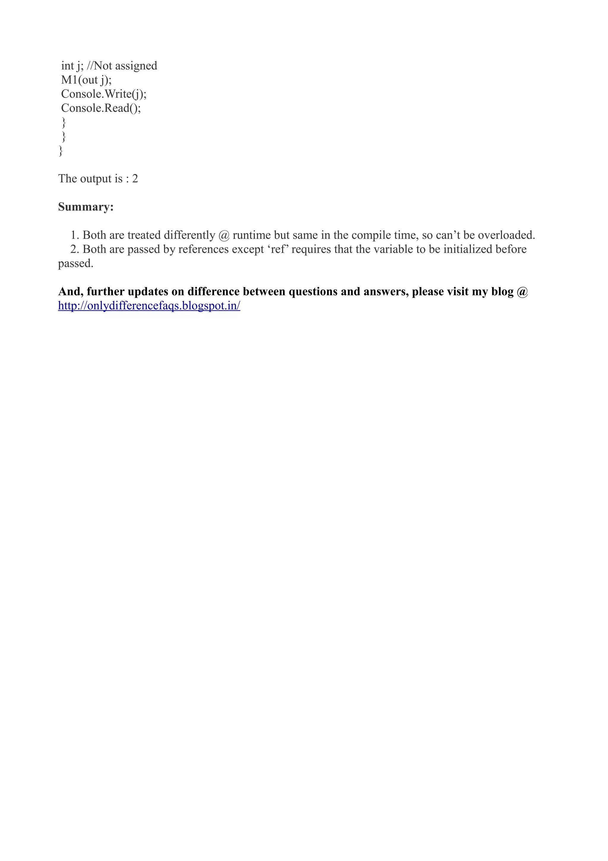Difference Between Ref And Out Parameters Pdf