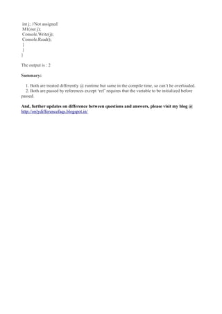 Difference between ref and out parameters | PDF