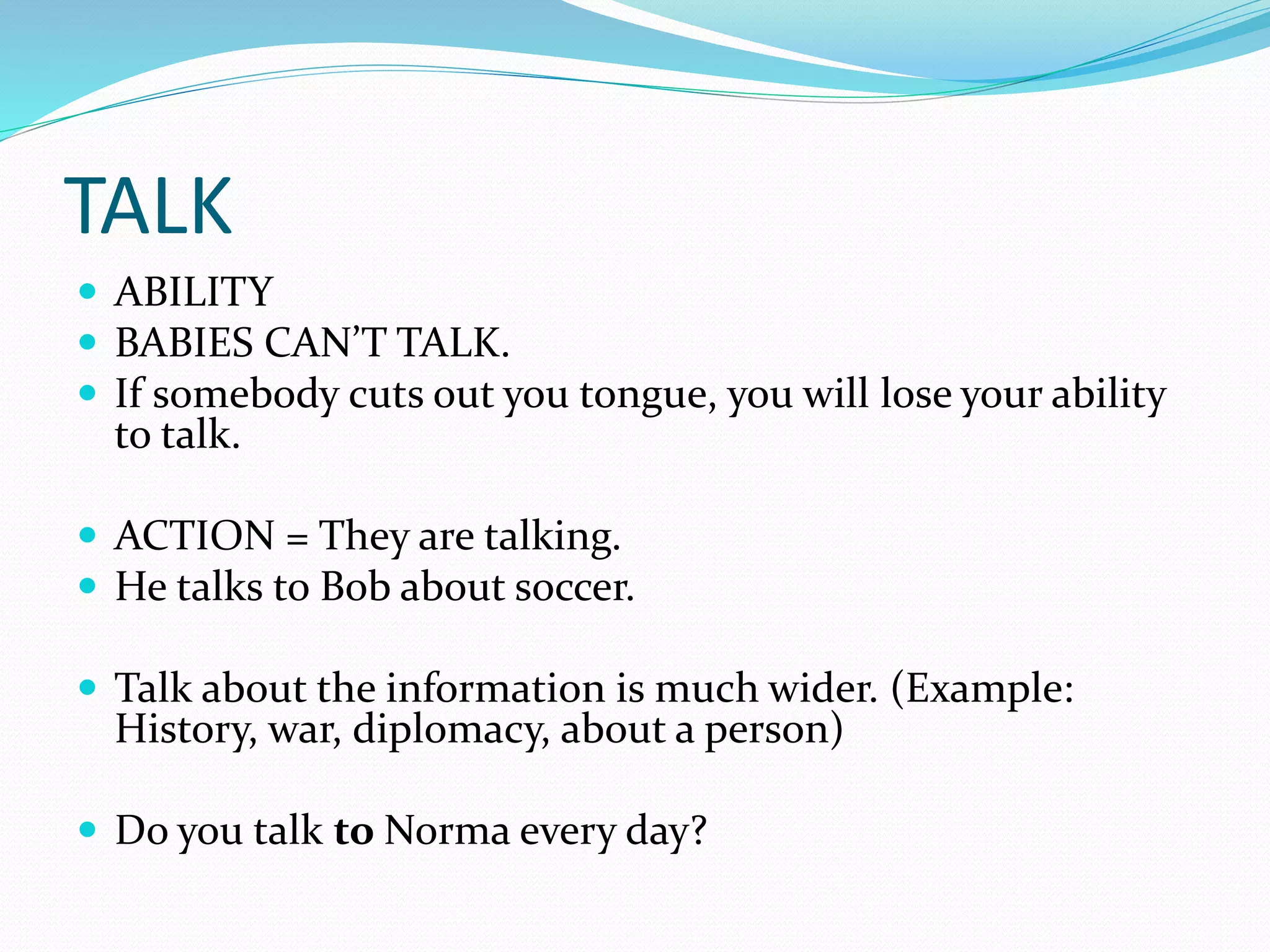 Difference between say speak talk tell | PPTX