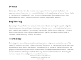 Difference between science, engineering and technology | PDF