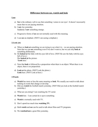 Difference between see, watch and look | PDF