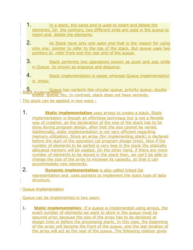 Difference Between Stack And Queue Ppt Programming Languages
