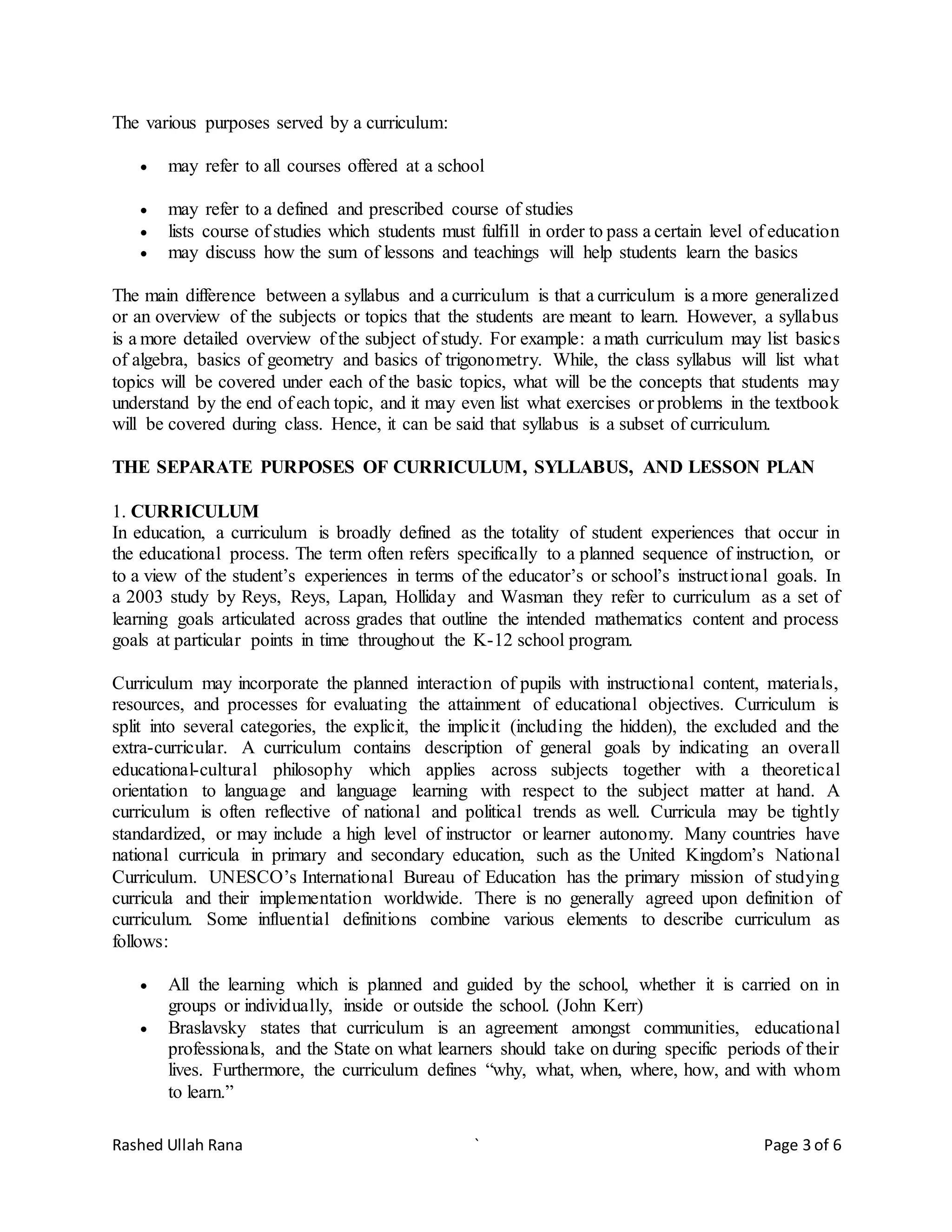 Difference between syllabus and curriculum | DOCX