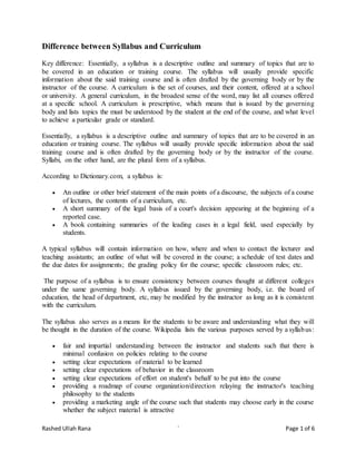 Difference between syllabus and curriculum | DOCX