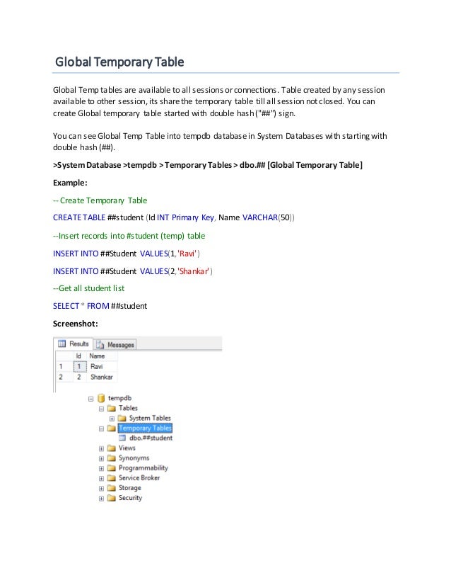Difference Between Temporary Table And Table Variable