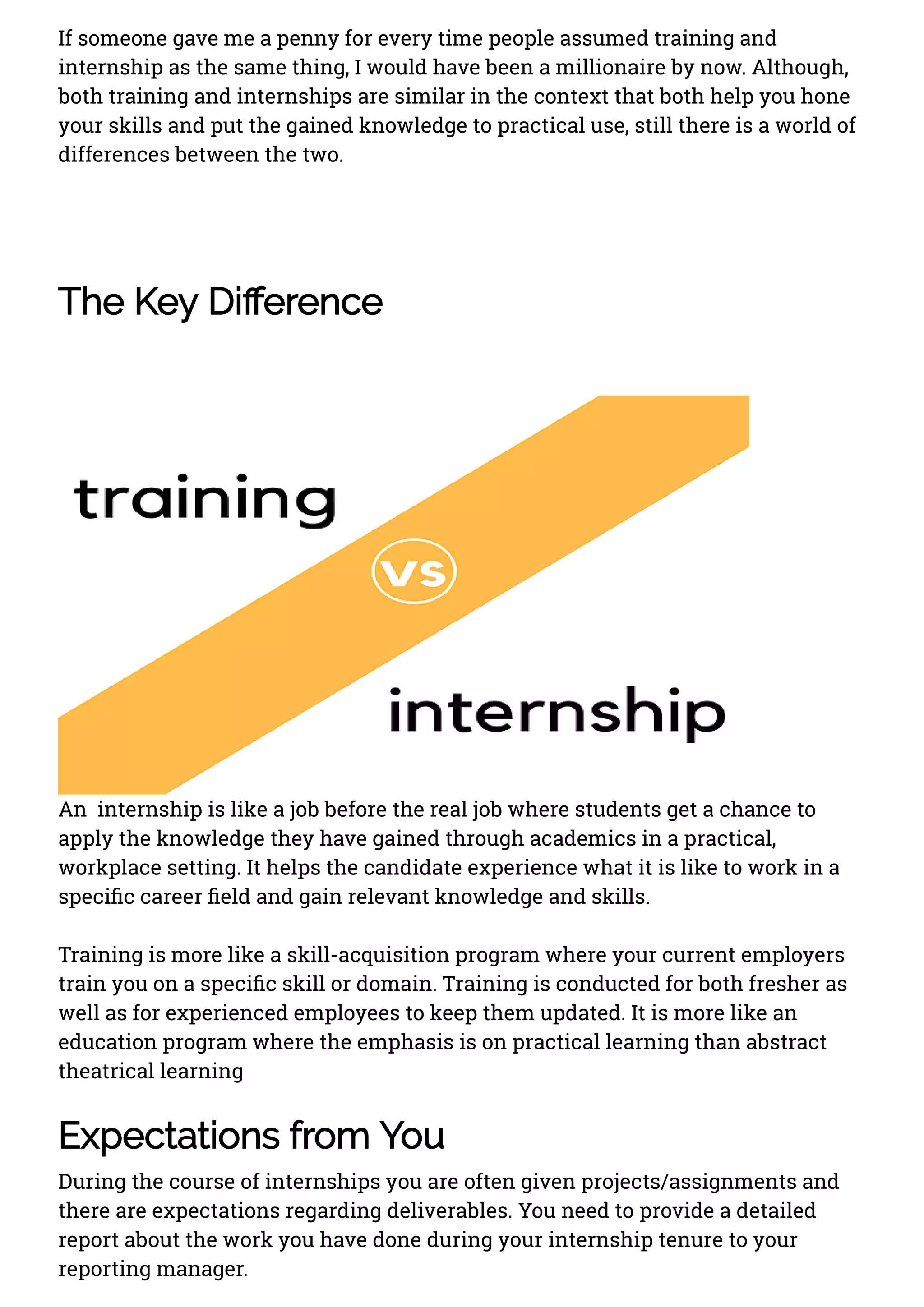 Difference between training and internships | PDF