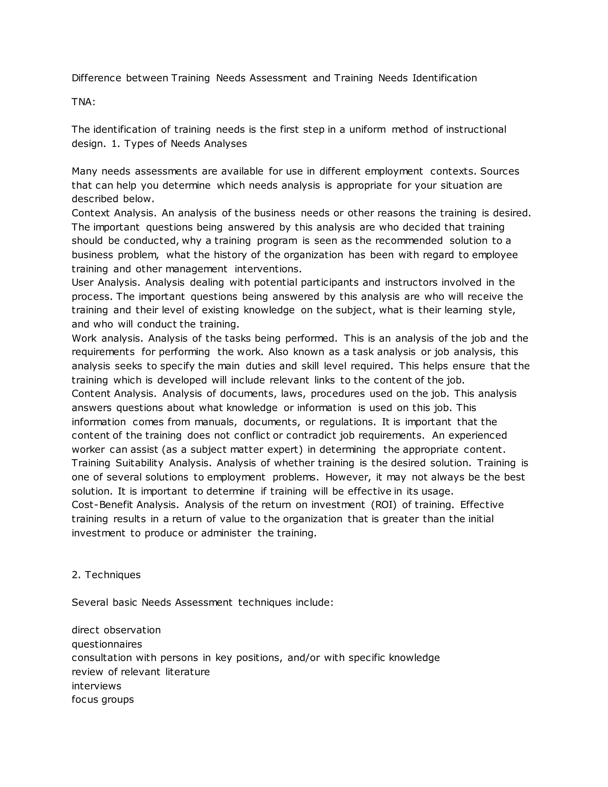 Difference between training needs assessment and training needs ...