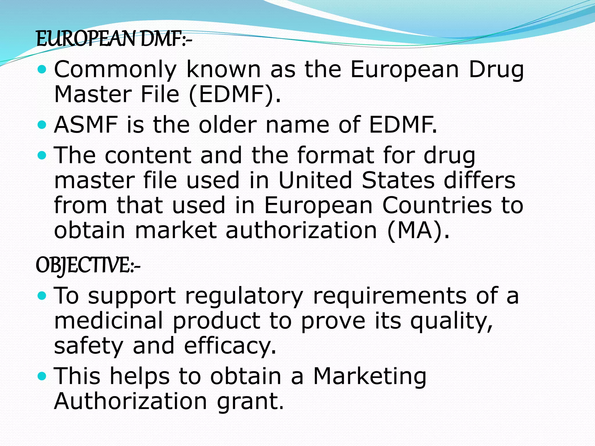 Difference european drug master file & us drug master file | PPTX