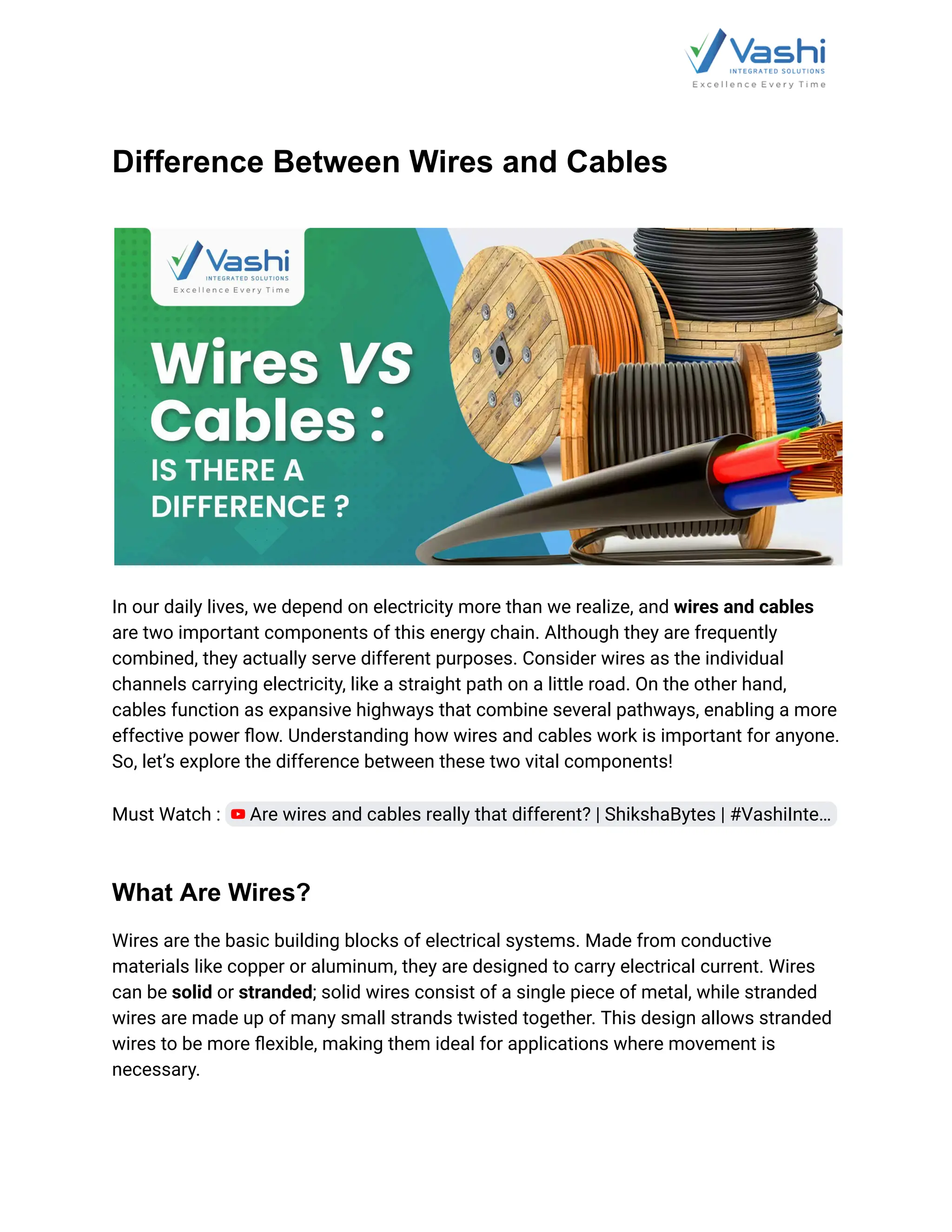 Difference Between Wires and Cables: Comparative Guide.pdf | Technology ...