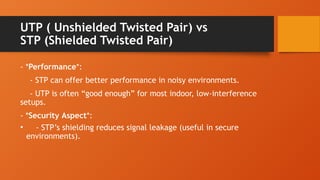 Differences in UTP cable and STP cable , Coaxial vs Fiber Optic | PPTX