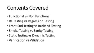 Differences asked in Software Testing Interview. | PPT
