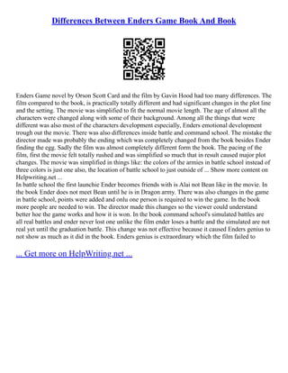 Differences Between Enders Game Book And Book | PDF