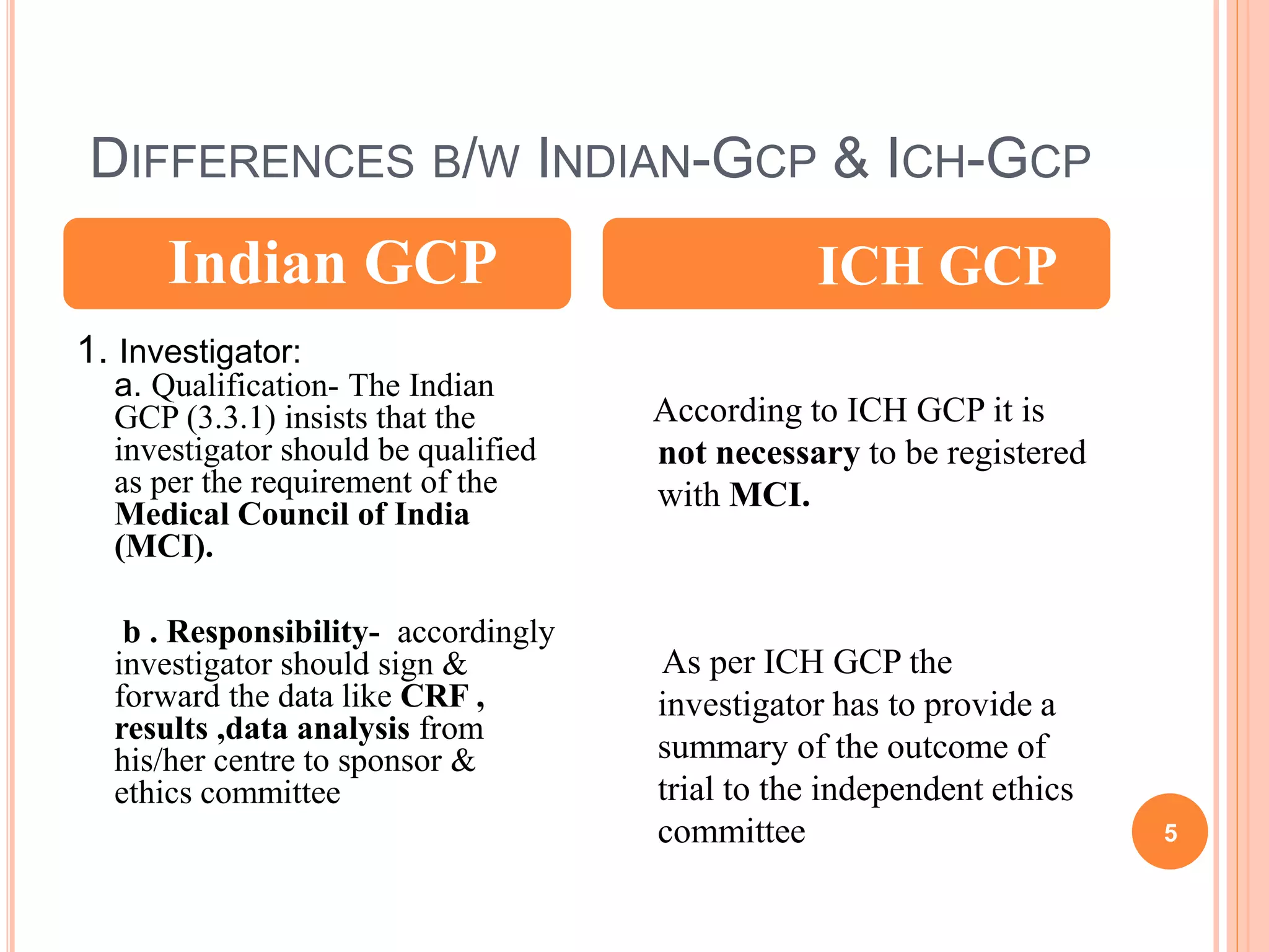 Differences between indian gcp and ich-gcp | PPTX