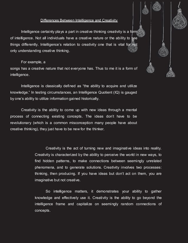 Differences between Intelligence and Creativity English IV | PDF