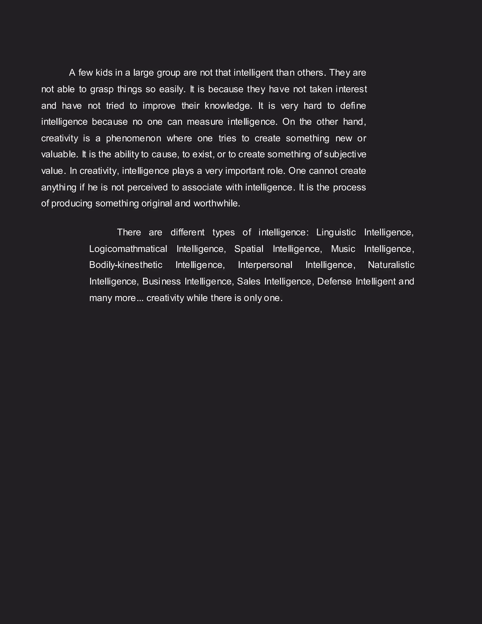 Differences between Intelligence and Creativity | PDF