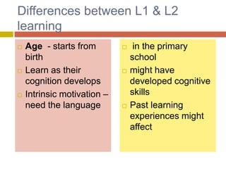 Differences between l1 & l2 learning | PPTX