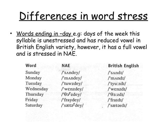 Differences between nae_and_british_english | PPT