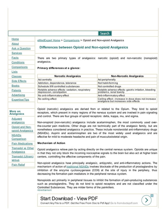 Differences between opioid and non opioid analgesics | PDF
