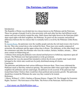 Differences Between Patricians And Plebeian Classes | PDF