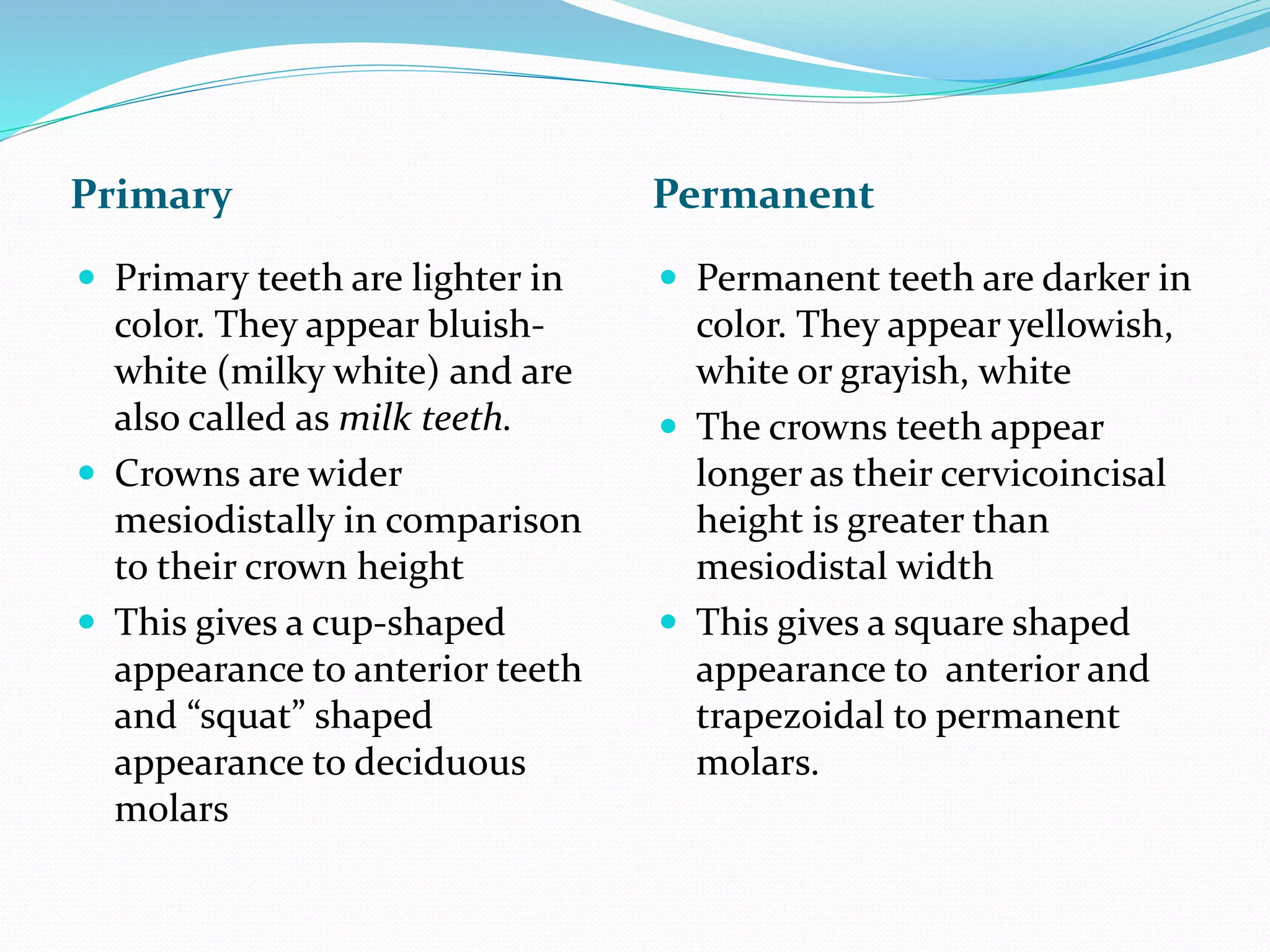 Differences between primary and permanent dentition | PPTX