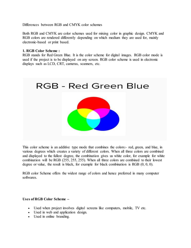Differences between rgb and cmyk color schemes | PDF